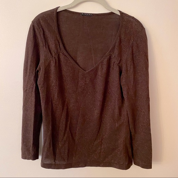Sisley | Tops | Sisley Brown Glitter Sparkle Long Sleeve Knit Long ...